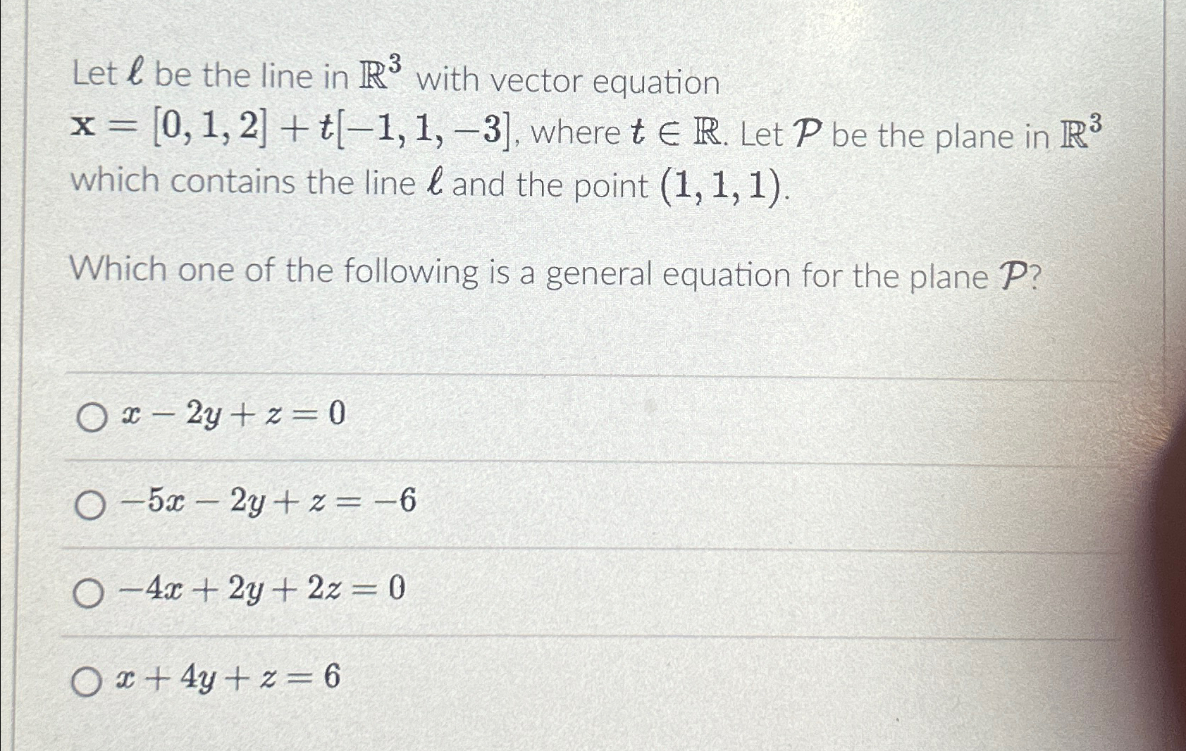 Solved Let l ﻿be the line in R3 ﻿with vector equation | Chegg.com
