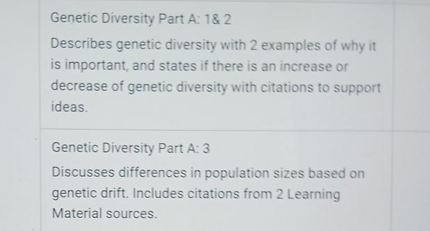 Solved Genetic Diversity Part A: 1&2Describes genetic | Chegg.com