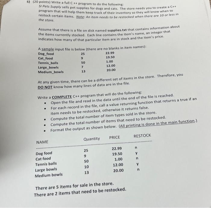 Solved (20 points) Write a full C++ program to do the | Chegg.com