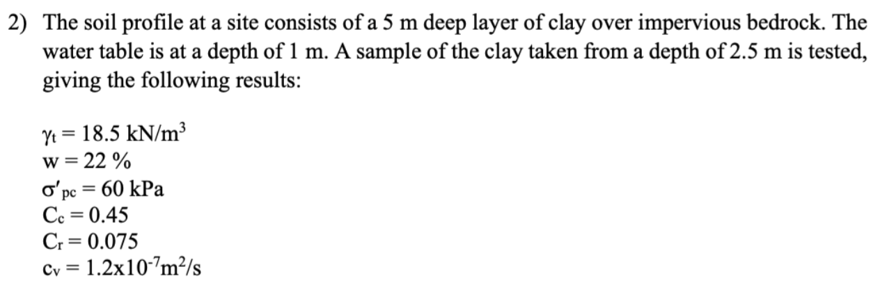 The soil profile at a site consists of a 5m ﻿deep | Chegg.com