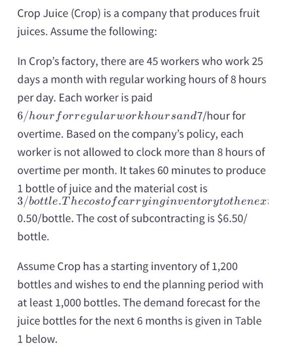 Crop Juice (Crop) is a company that produces fruit | Chegg.com