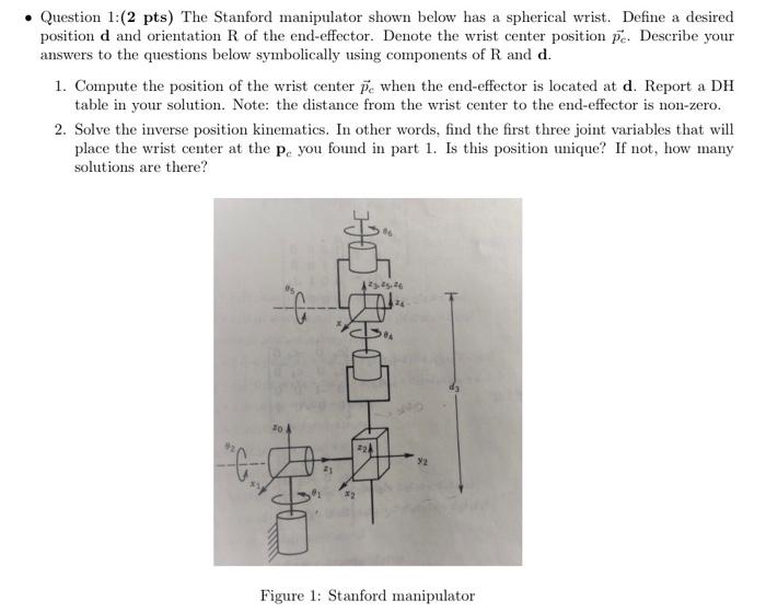 - Question 1:(2 pts) The Stanford manipulator shown | Chegg.com