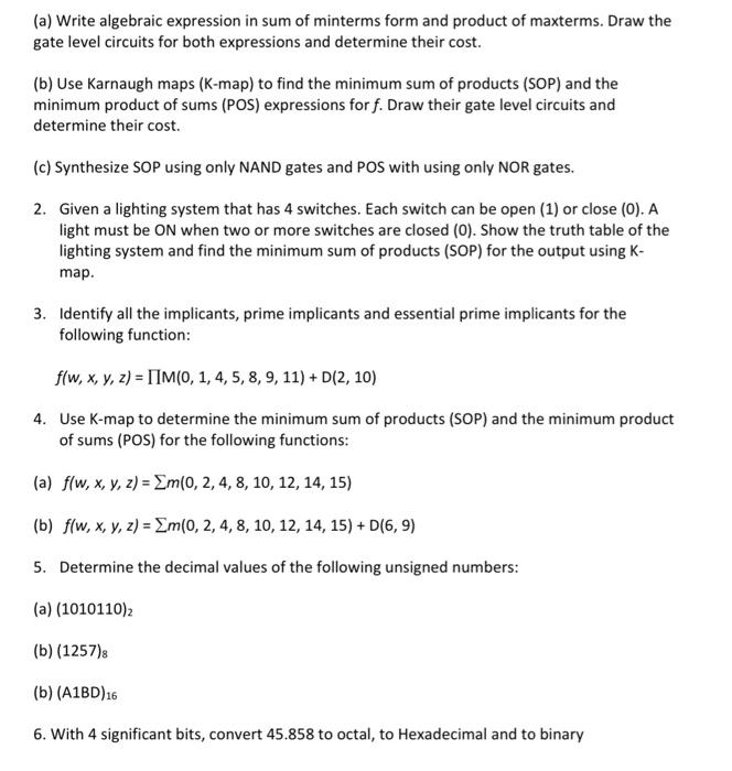 Solved (a) Write algebraic expression in sum of minterms | Chegg.com