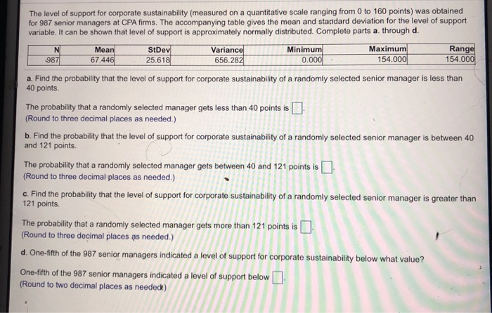 Solved The level of support for corporate sustainability | Chegg.com