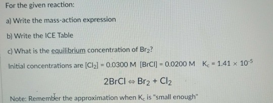 Solved For the given reaction: a) Write the mass-action | Chegg.com