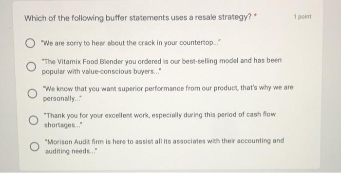 Solved Which of the following buffer statements uses a | Chegg.com