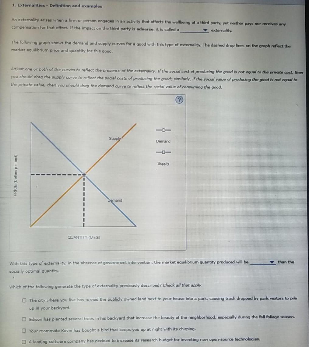 Solved 1. Externalities - Definition and examples An | Chegg.com