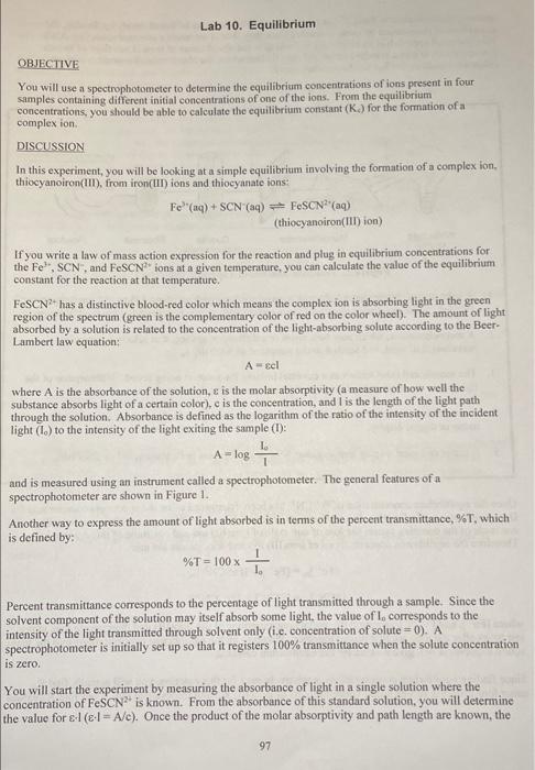 Solved Lab 10. Equilibrium OBJECTIVE You will use a | Chegg.com