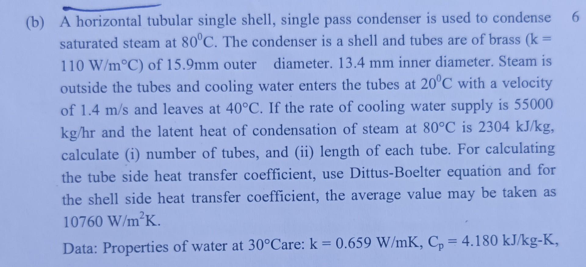 Solved (b) A horizontal tubular single shell, single pass | Chegg.com