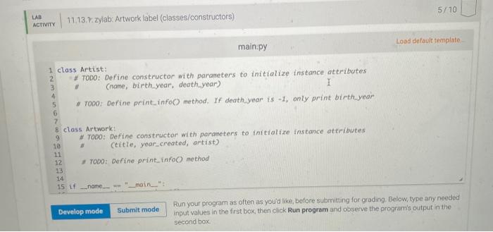 Solved 11.13 zylab: Artwork label (classes/constructors) | Chegg.com