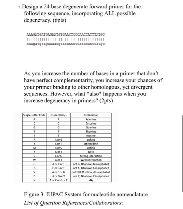 Solved 7. Design a 24 base degenerate forward primer for the | Chegg.com