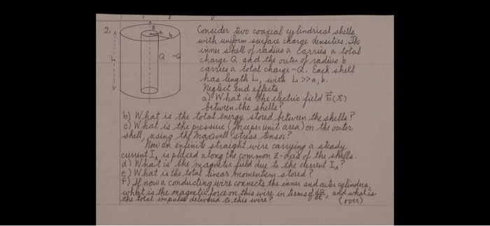 Solved Consider two coaxial cylindrical shells with uniform | Chegg.com