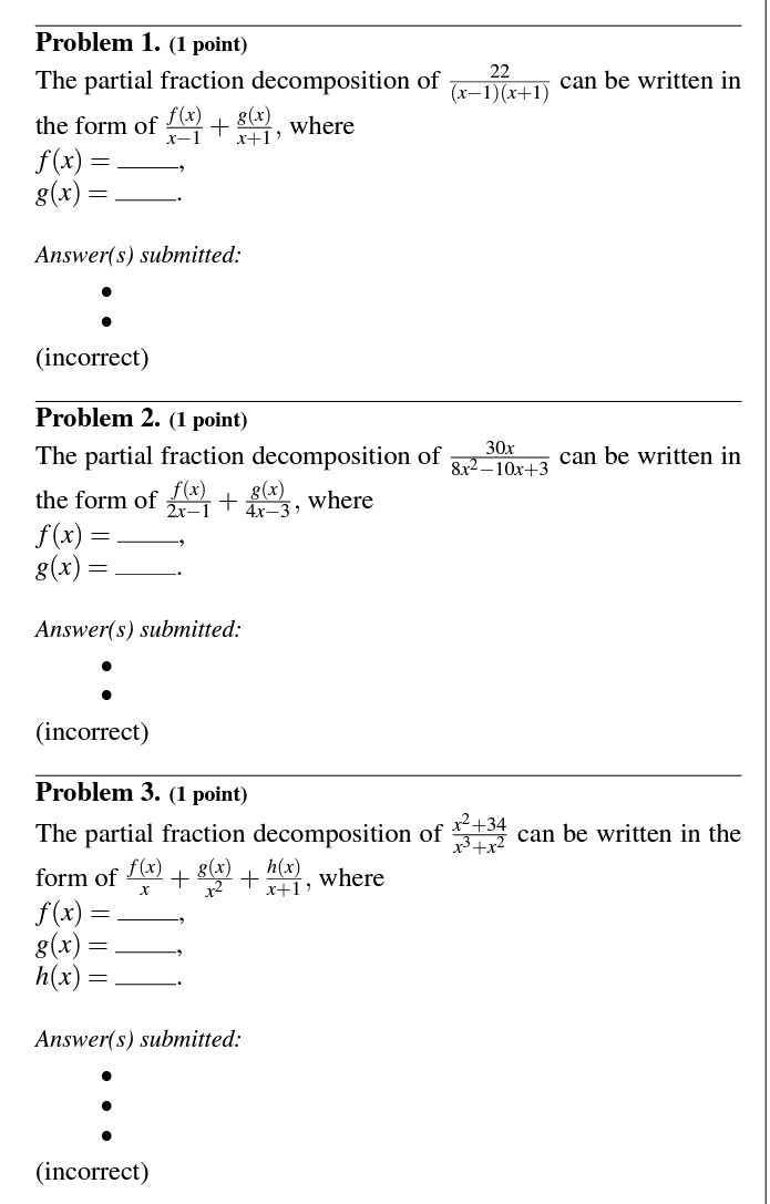 Solved Problem 1. (1 point) The partial fraction | Chegg.com