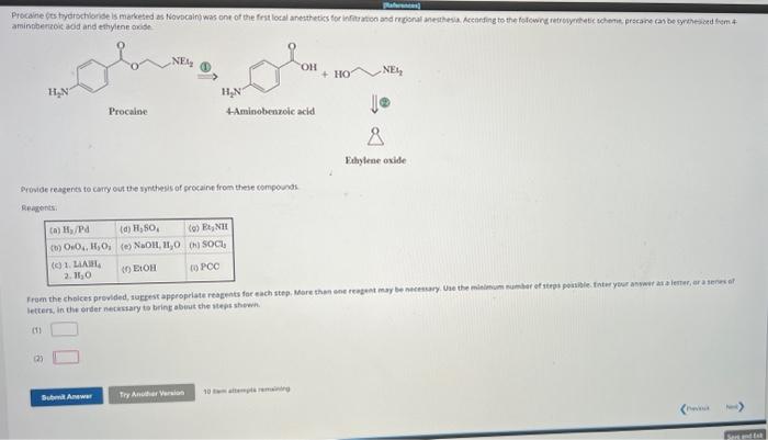 Solved Procaine (its hydrochloride is marketed as Novocain) | Chegg.com