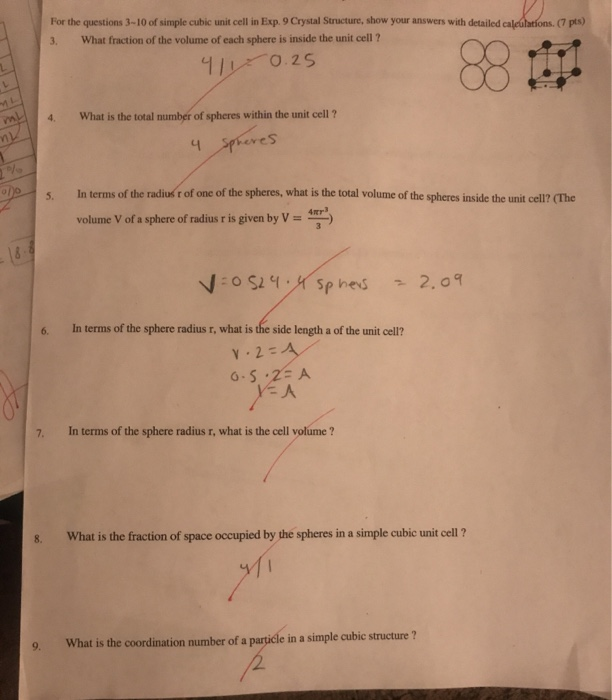 Solved For the questions 3-10 of simple cubic unit cell in | Chegg.com