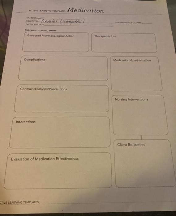 Solved ACTIVE LEARNING TEMPLATE Medication MEDICATION bima | Chegg.com