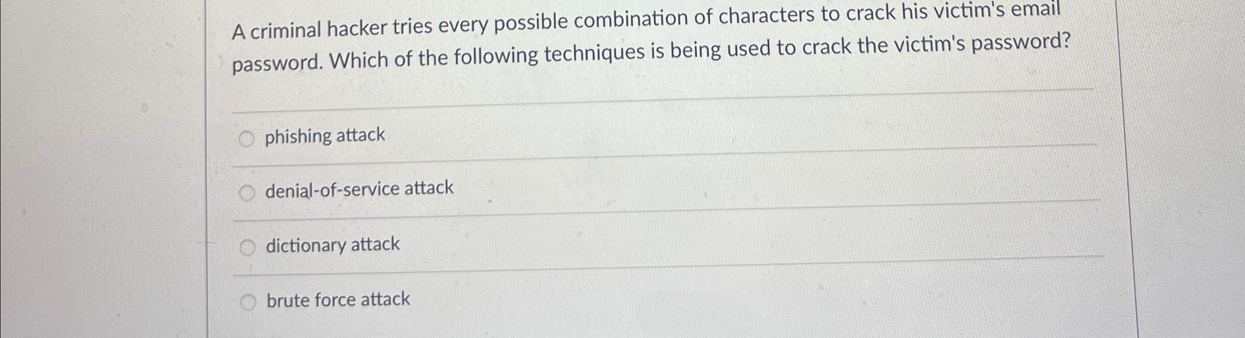 Solved A criminal hacker tries every possible combination of | Chegg.com