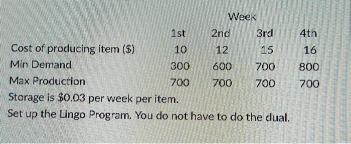Solved Storage is $0.03 per week per item. Set up the Lingo | Chegg.com