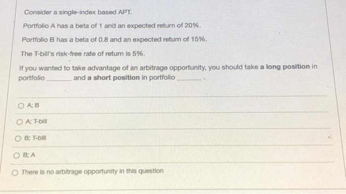 Solved Consider a single-index based APT. Portfolio A has a | Chegg.com