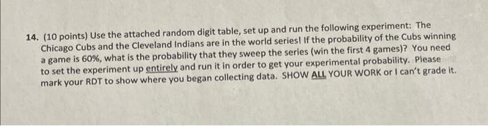 14. (10 points) Use the attached random digit table, | Chegg.com