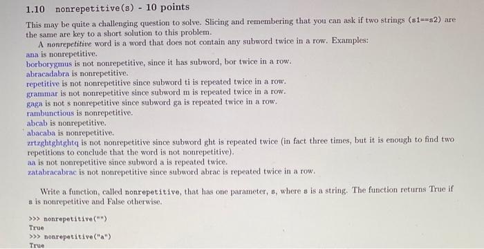 Solved 1.10 nonrepetitive(s) - 10 points This may be quite a | Chegg.com