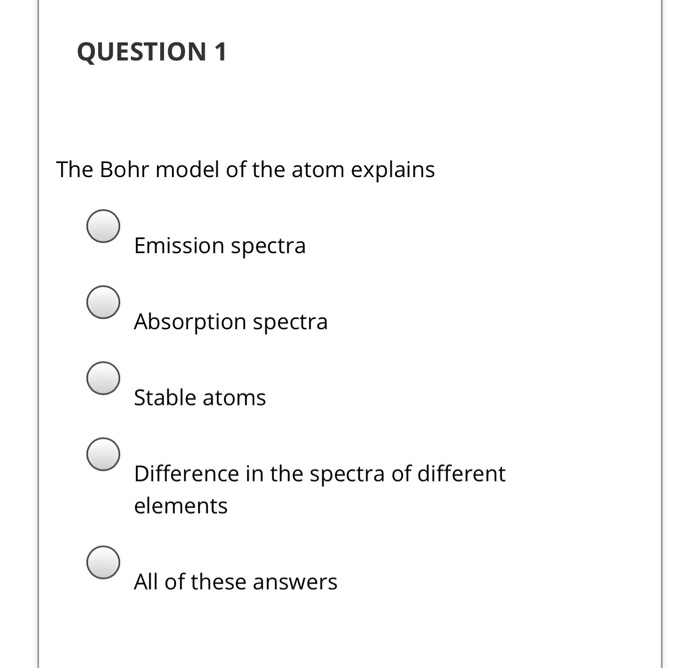 Solved QUESTION 1 The Bohr model of the atom explains | Chegg.com