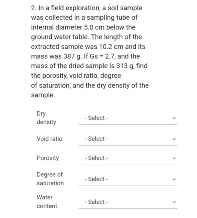 Solved 2. In a field exploration, a soil sample was | Chegg.com