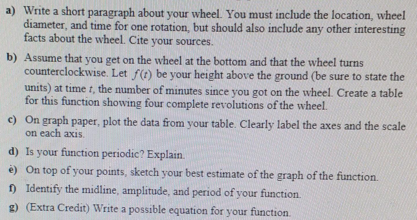 Solved a) Write a short paragraph about your wheel. You must | Chegg.com