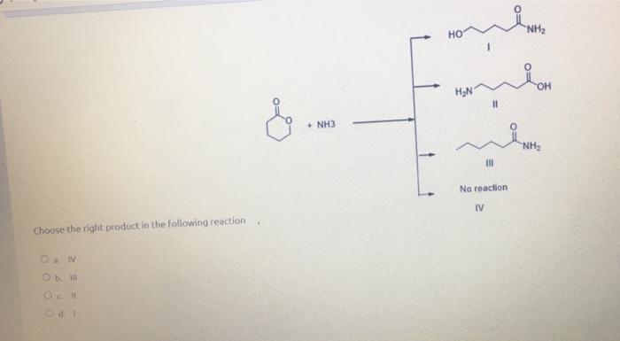 Solved HO HEN NH3 "NH2 III No reaction IV + Choose the right | Chegg.com