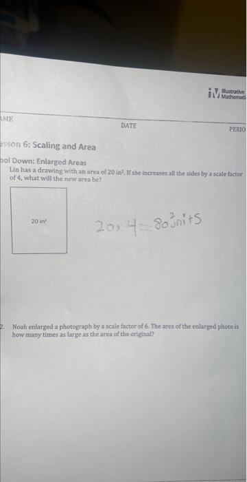Solved Down: Enlarged Areas Lin has a drawing with an area | Chegg.com