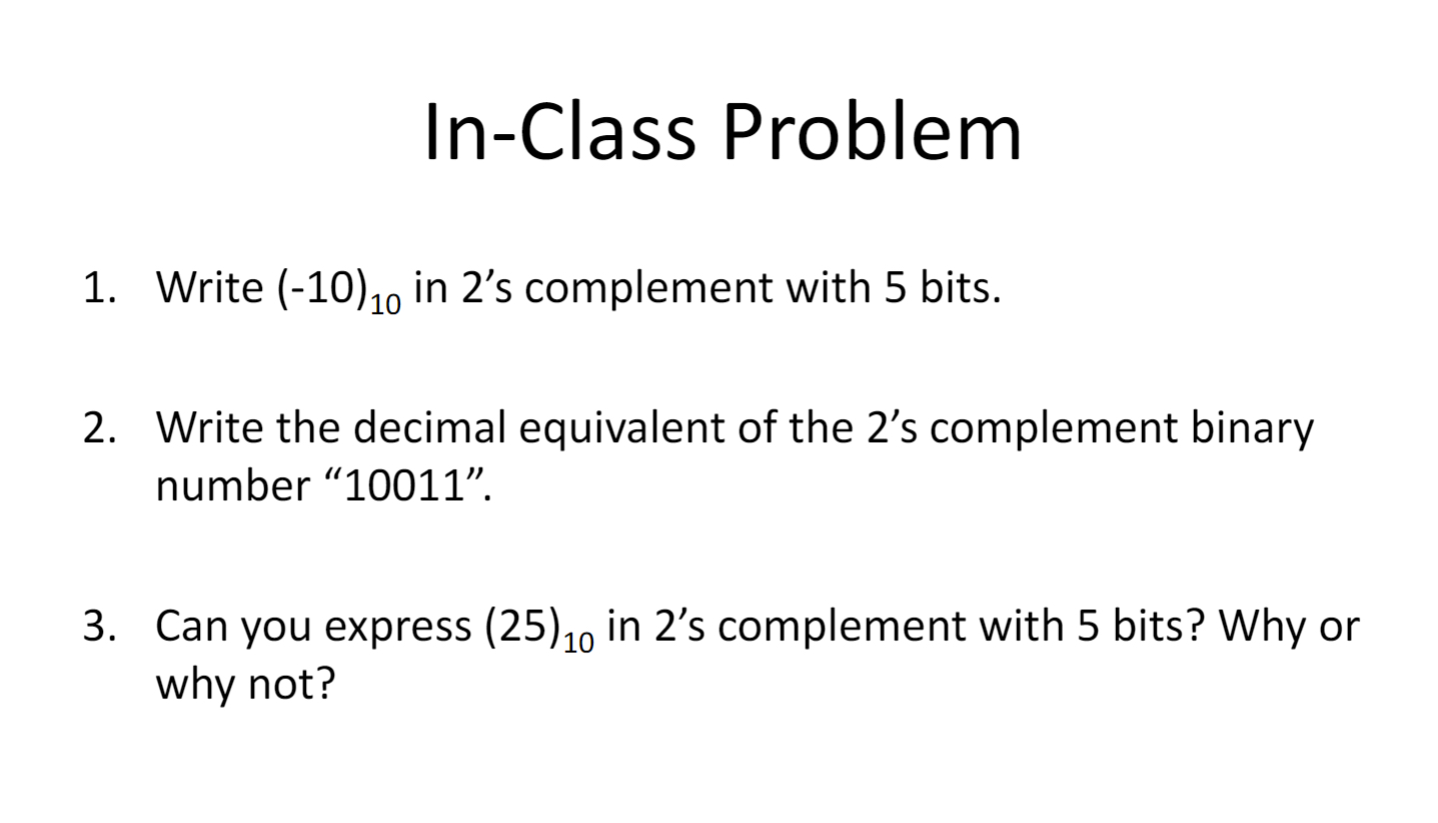 Solved In-Class ProblemWrite (-10)10 ﻿in 2 's complement | Chegg.com