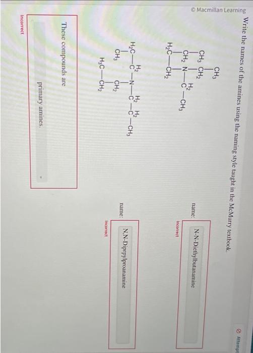 Solved Write the names of the amines using the naming style | Chegg.com