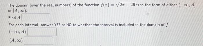 Solved The domain (over the real numbers) of the function | Chegg.com