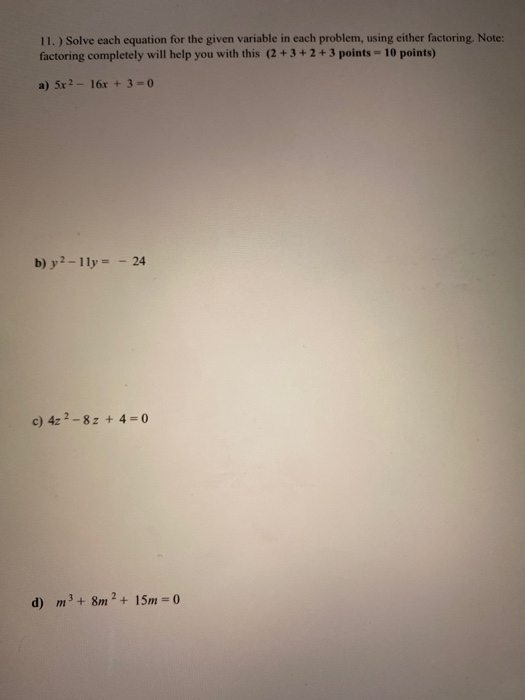 Solved 11. ) Solve each equation for the given variable in | Chegg.com