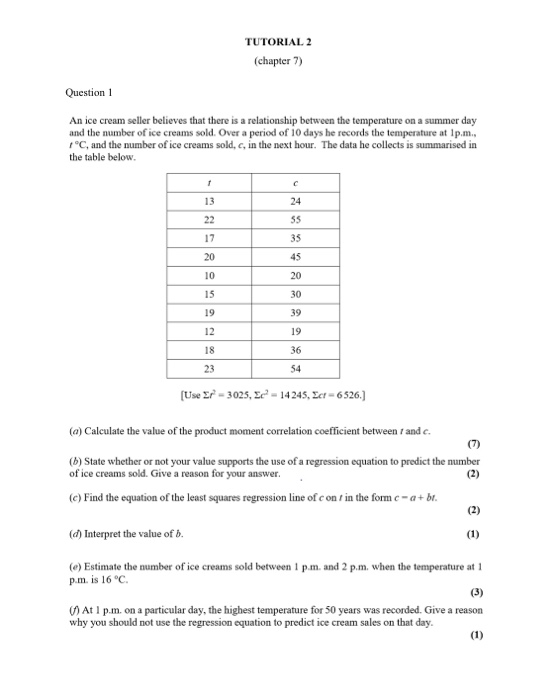 Solved TUTORIAL 2 (chapter 7) Question 1 An ice cream seller | Chegg.com