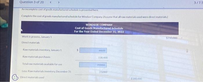Solved An incomplete cost of goods manutactured schedule a | Chegg.com