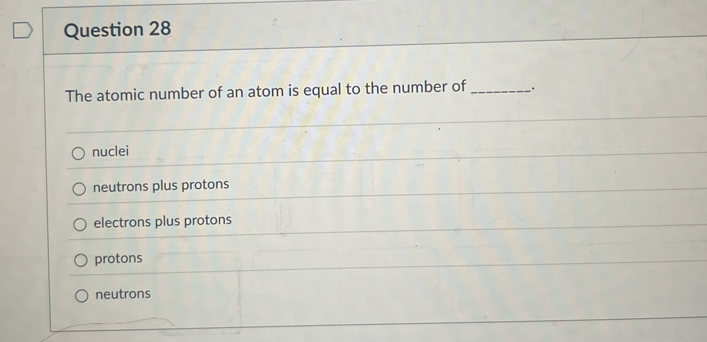 Solved Question 28The atomic number of an atom is equal to | Chegg.com