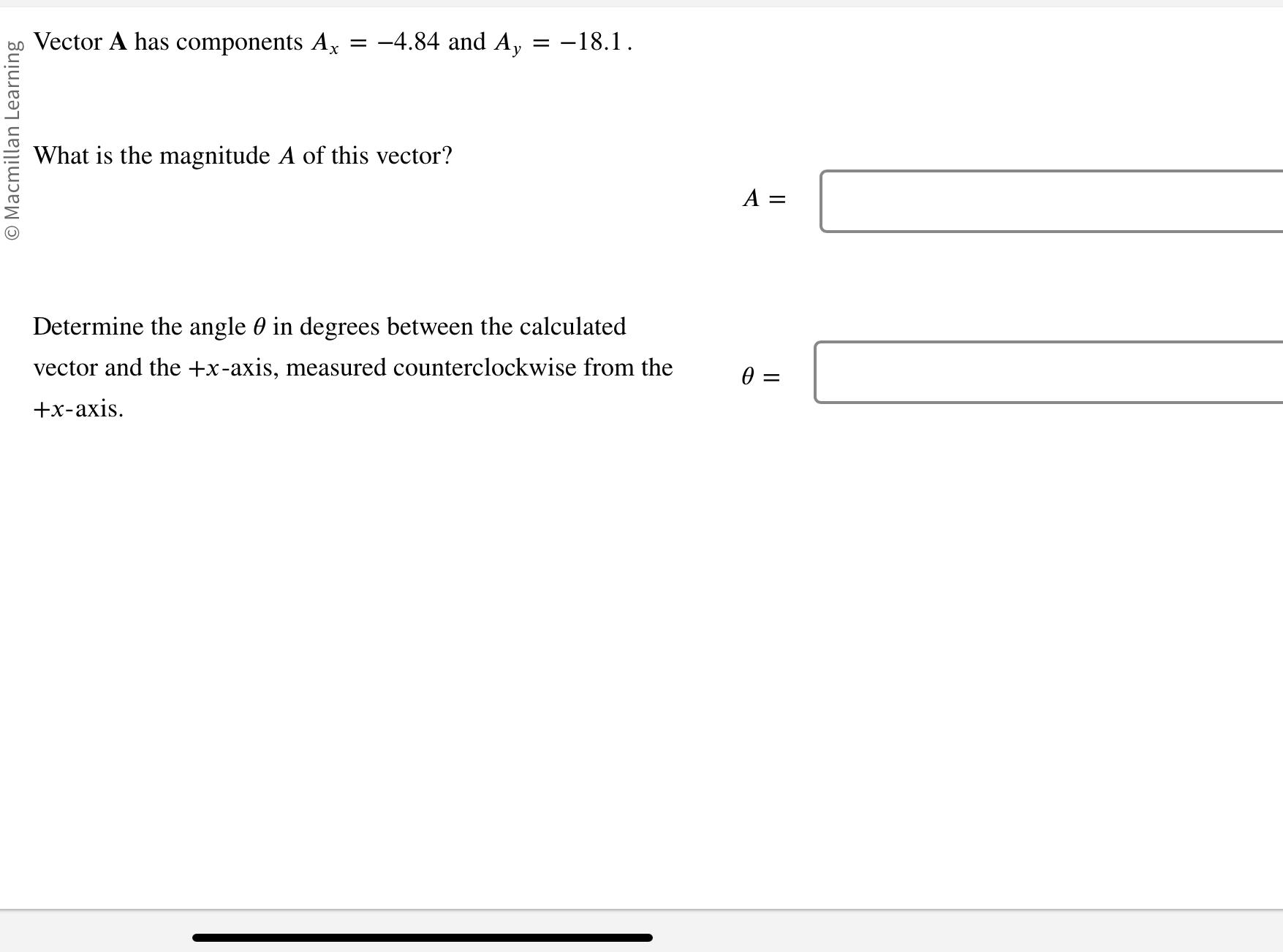 Solved ∞∼ ﻿Vector A has components Ax=-4.84 ﻿and | Chegg.com