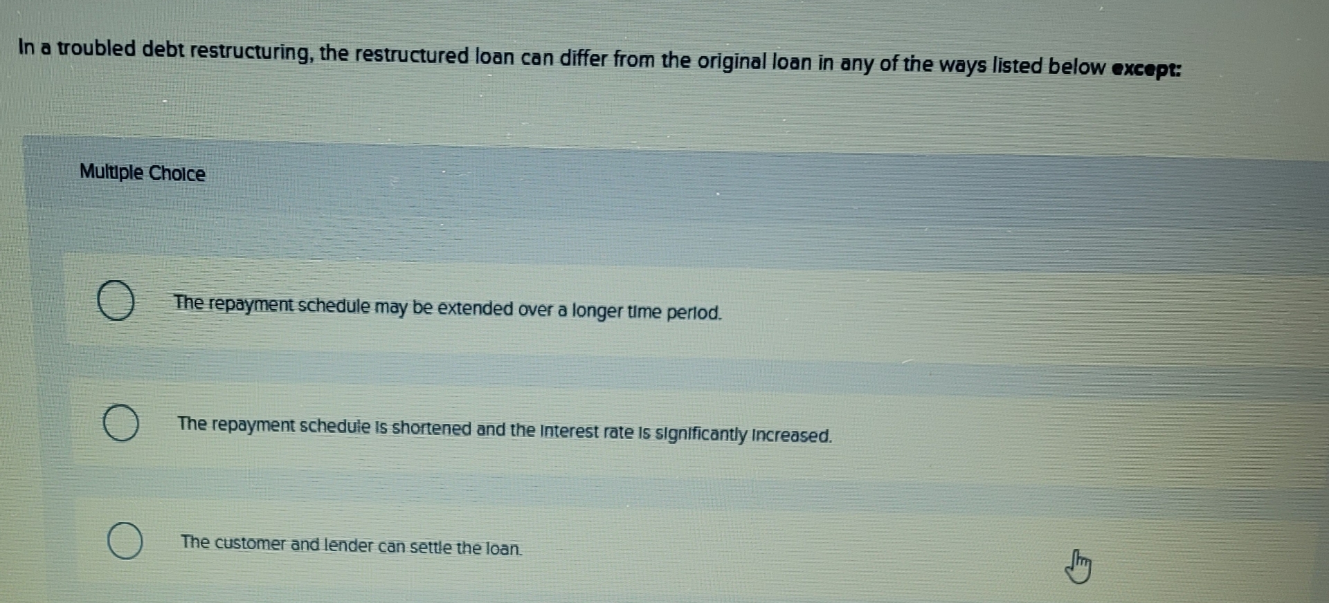 Solved In a troubled debt restructuring, the restructured | Chegg.com