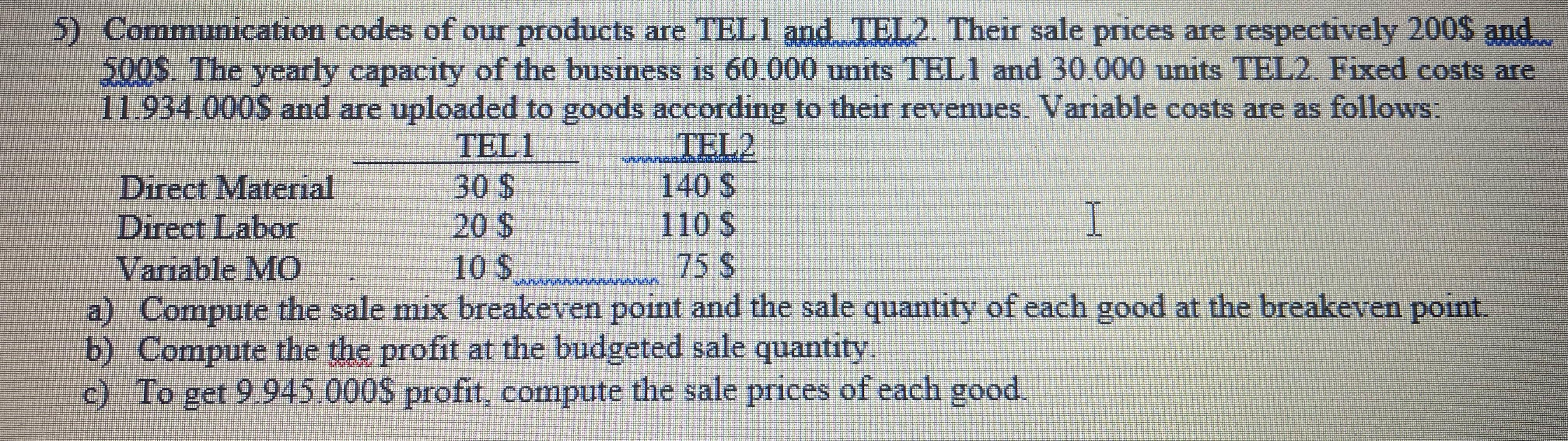 Solved Communication codes of our products are TEL1 ﻿and TEL | Chegg.com