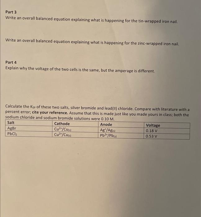 Part 3 Write an overall balanced equation explaining | Chegg.com