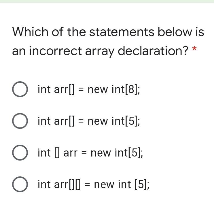 Solved Which of the statements below is an incorrect array | Chegg.com