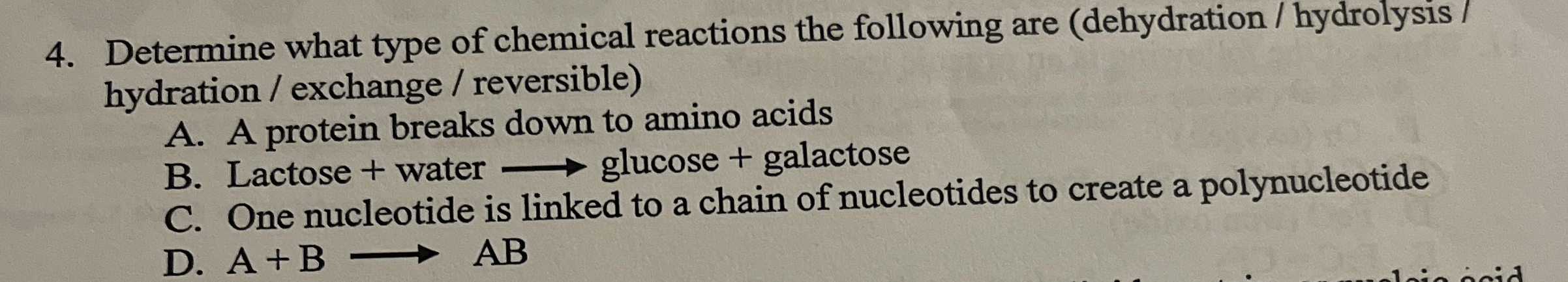 Solved Determine what type of chemical reactions the | Chegg.com
