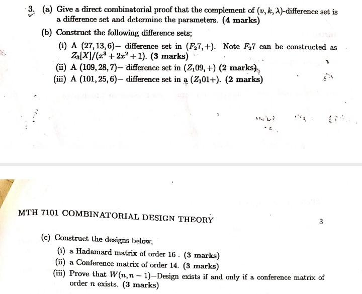 Solved 3. (a) Give a direct combinatorial proof that the | Chegg.com