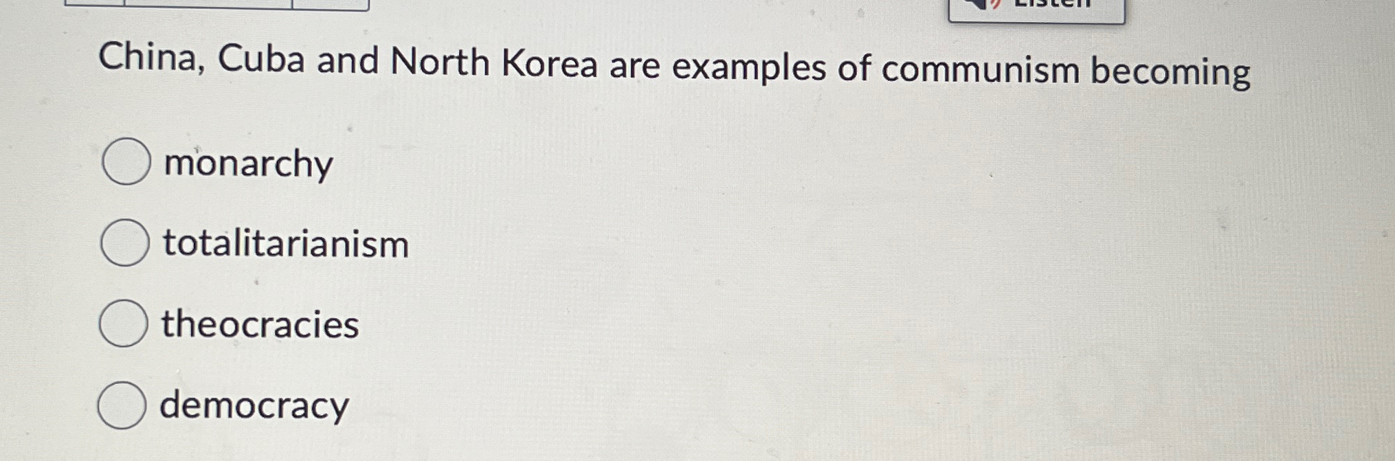 Solved China, Cuba and North Korea are examples of communism | Chegg.com