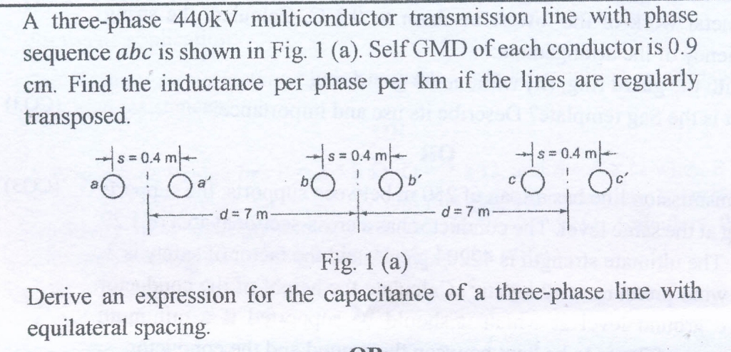 Solved A three-phase 440kV ﻿multiconductor transmission line | Chegg.com