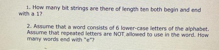 Solved 1. How many bit strings are there of length ten both | Chegg.com