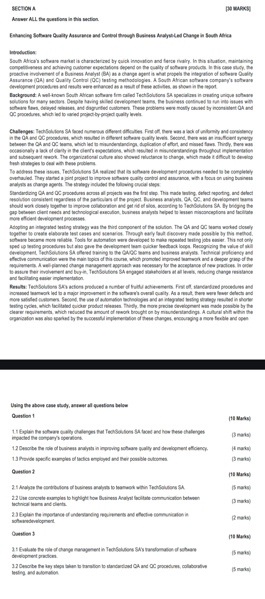 Solved SECTION A[30 ﻿MARKS]Answer ALL the questions in this | Chegg.com