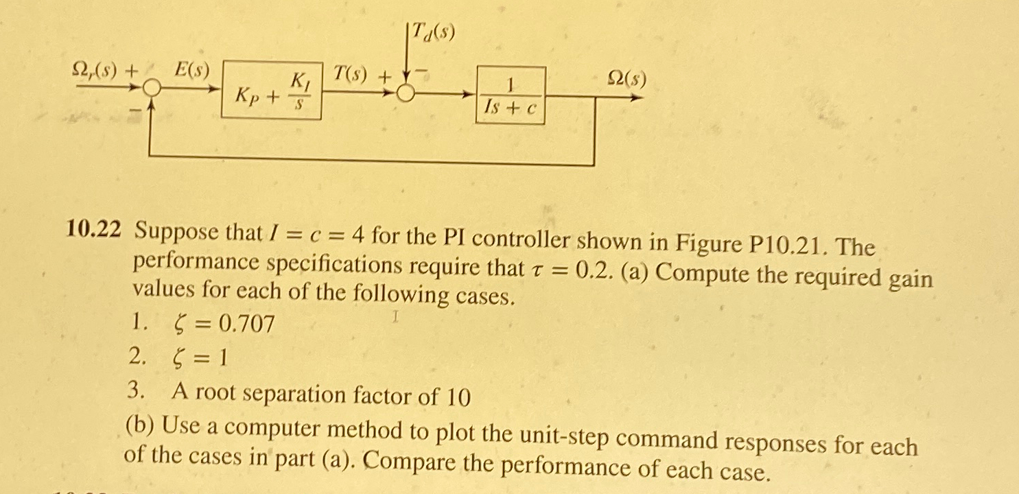 10.22 ﻿Suppose that I=c=4 ﻿for the PI controller | Chegg.com