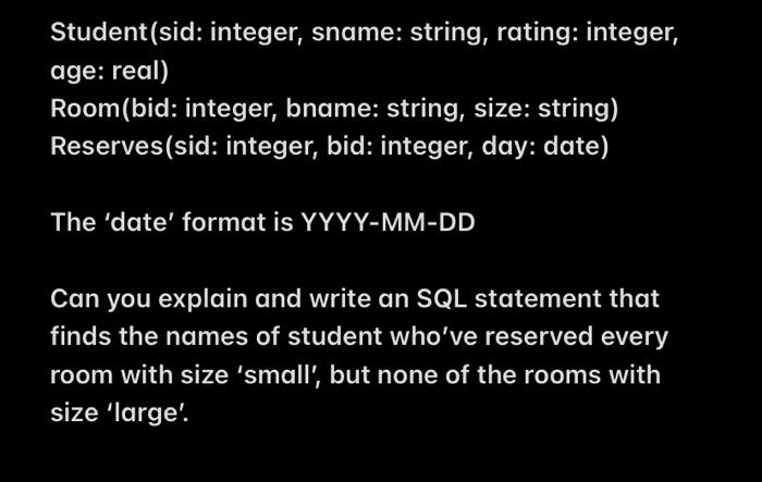 Solved Student(sid: integer, sname: string, rating: integer, | Chegg.com